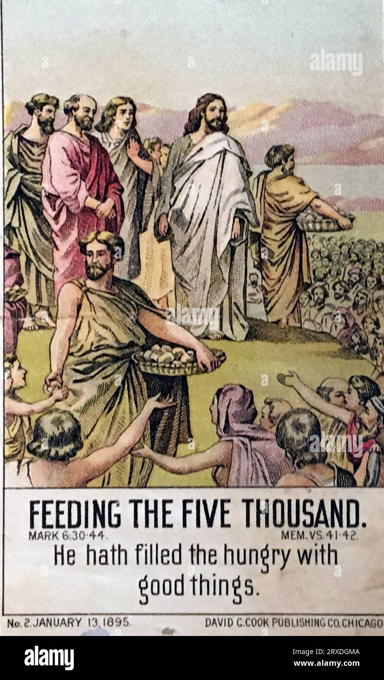 Bible card art: Miracles of Jesus: feeding the Five Thousand Stock ...