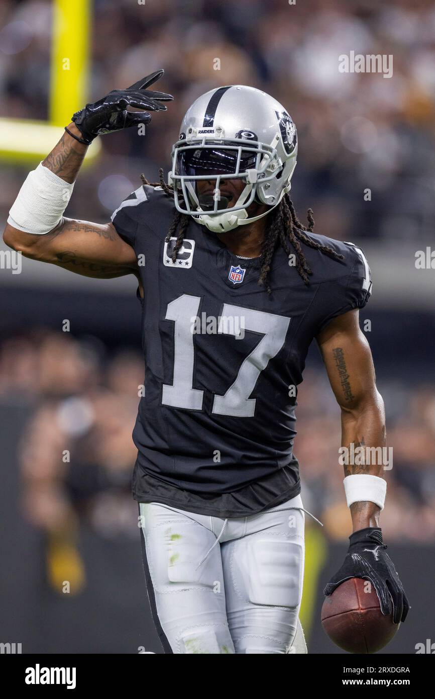 Las Vegas Raiders wide receiver Davante Adams (17) reacts after scoring ...