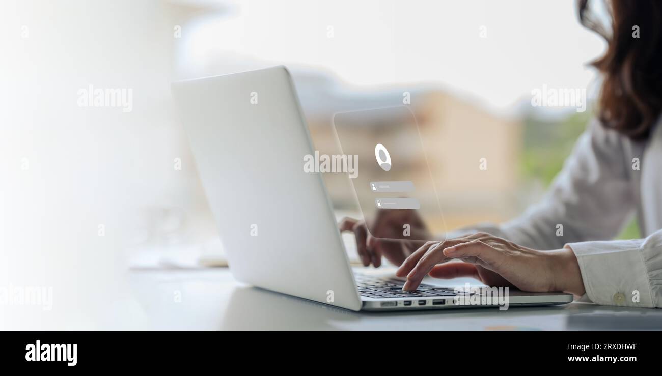 Cyber security and Security password login online concept Hands typing ...