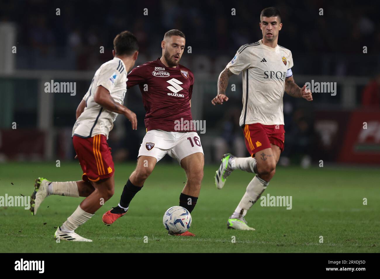 Turin, Italy. 24th Sep, 2023. Nikola Vlasic of Torino FC is pursued by ...