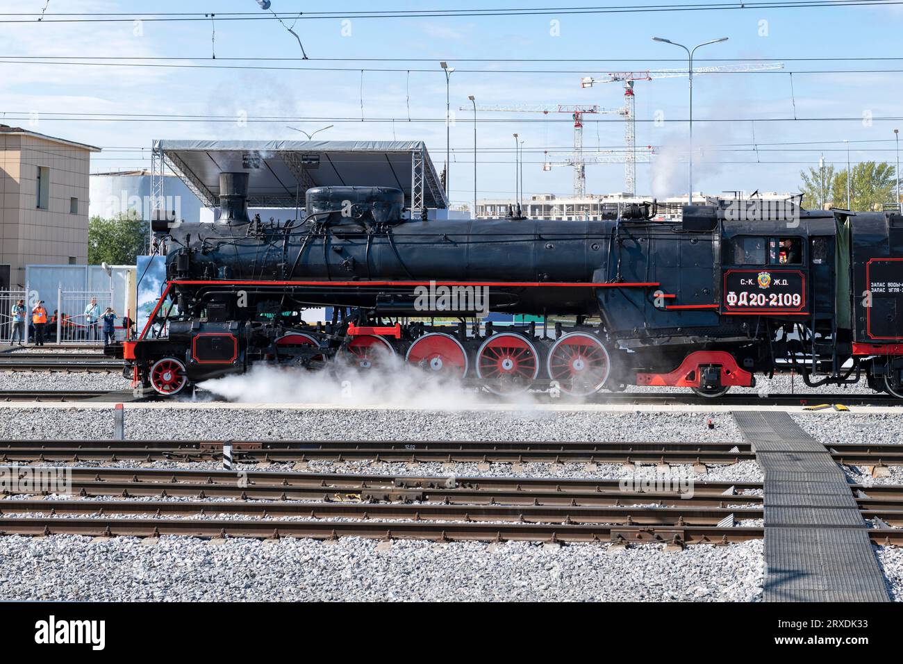 SAINT PETERSBURG, RUSSIA - AUGUST 27, 2023: Soviet steam locomotive of ...