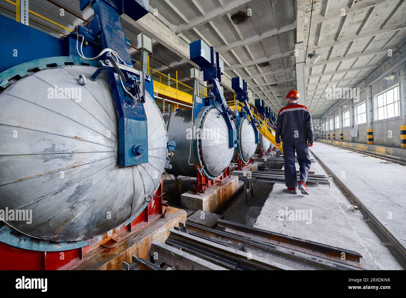 Autoclave workshop with tanks for silica blocks hardening Stock Photo ...