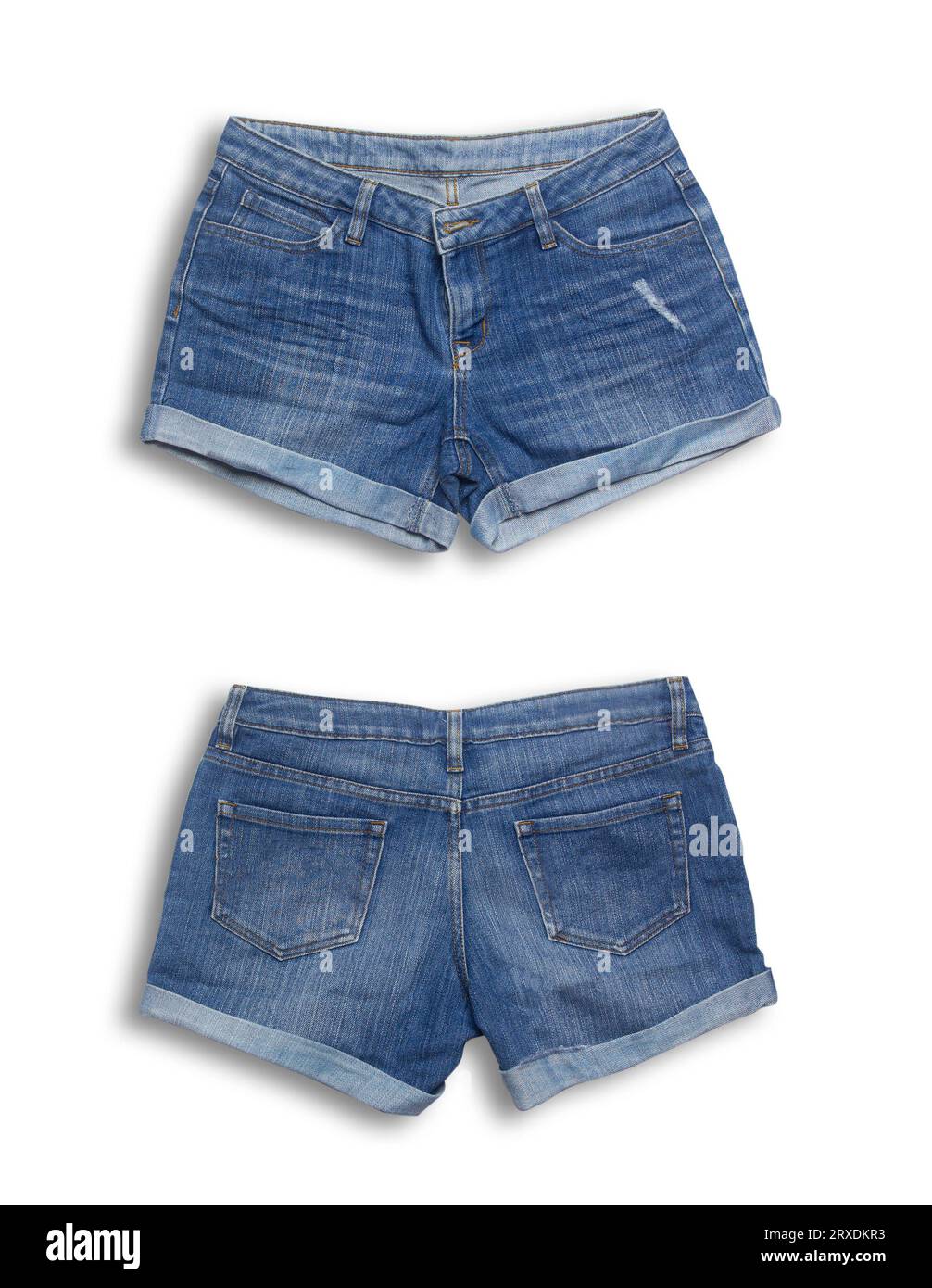 Denim texture in close up view with copy space isolate on white ...