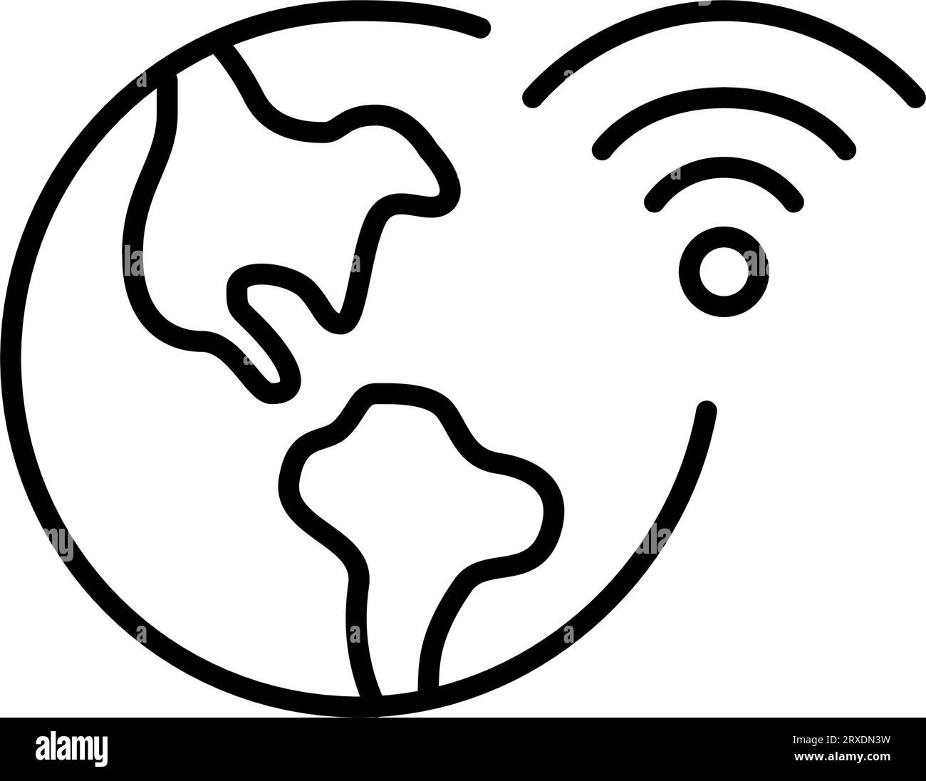 Earth globe with wi-fi symbol. Pixel perfect, editable stroke Stock ...