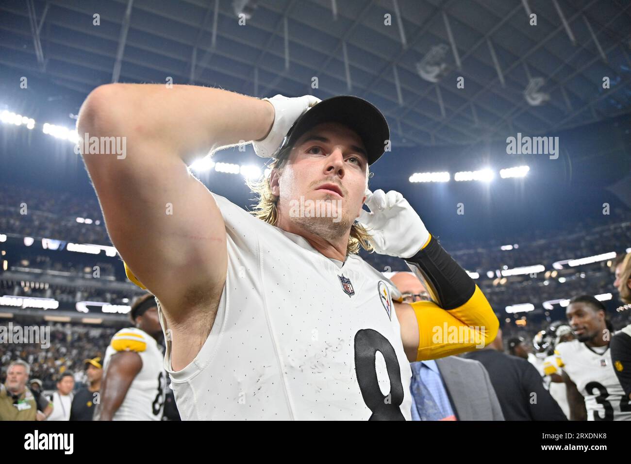 Pittsburgh Steelers quarterback Kenny Pickett walks off the field after ...