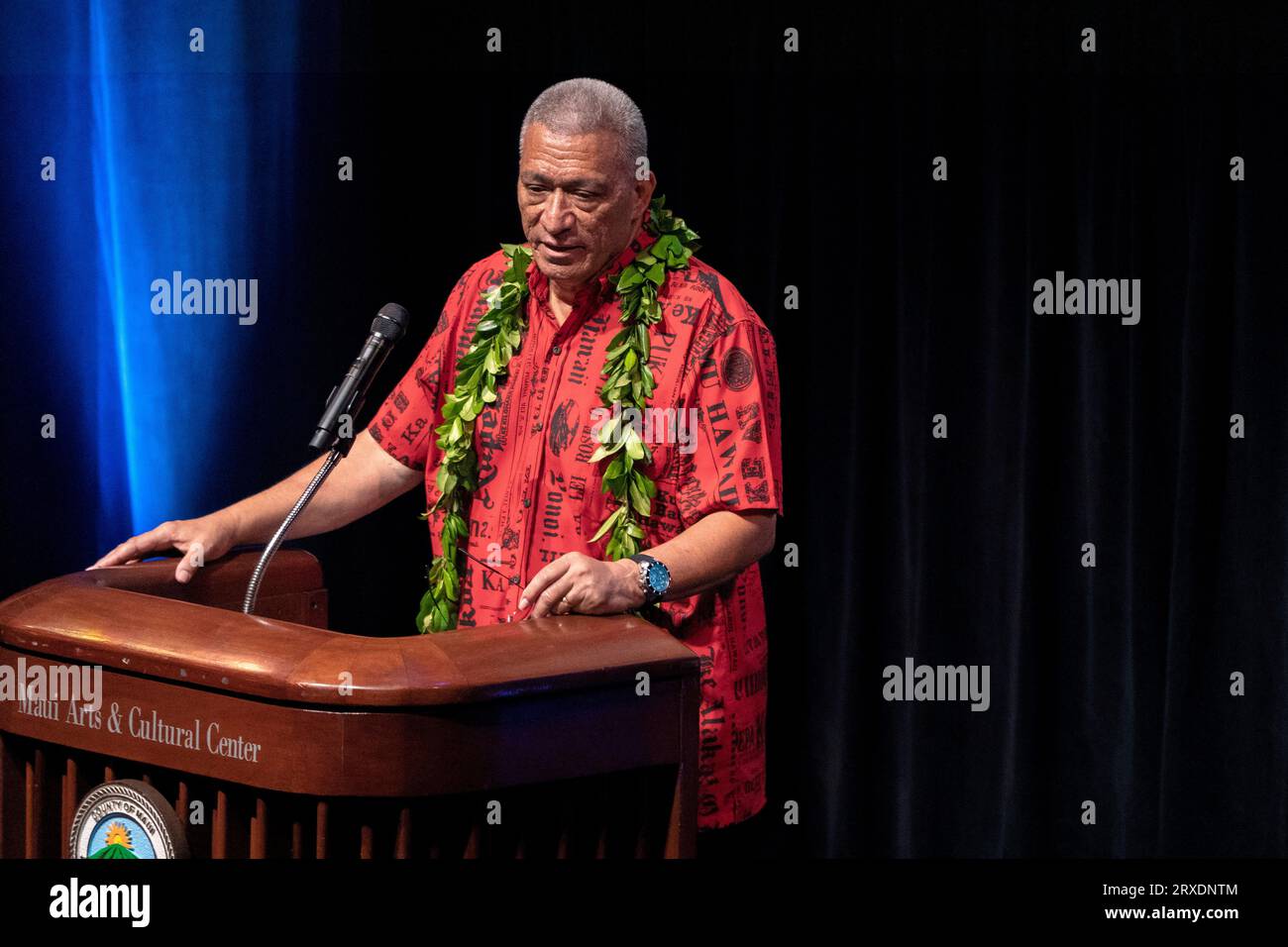 Maui Mayor Richard Bissen speaks during a community information meeting ...