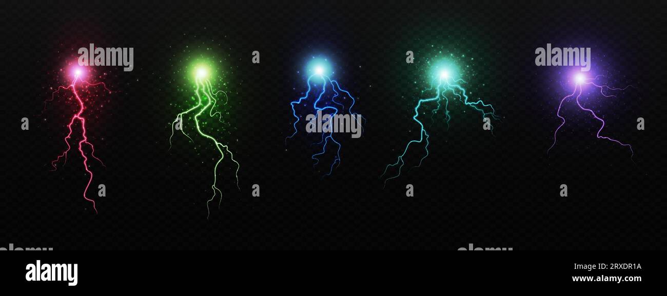 Color lightning bolts set isolated on transparent background. Vector ...