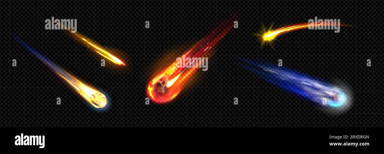 Meteor or comet space trail fire light vector effect. 3d isolated ...