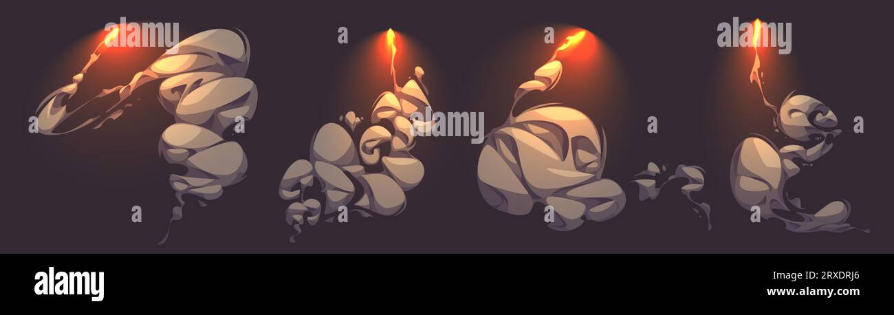 Set of rockets flying with smoke trail isolated in black background ...