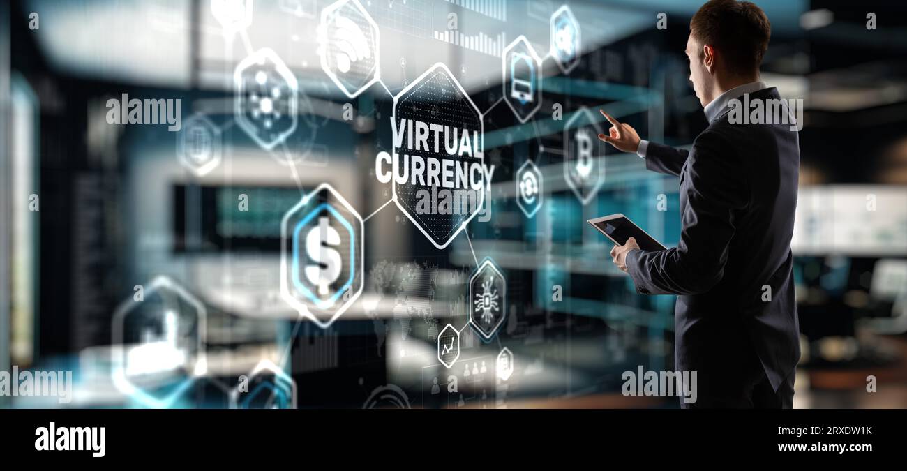 Currency symbols on a virtual screen. Virtual Currency Exchange ...