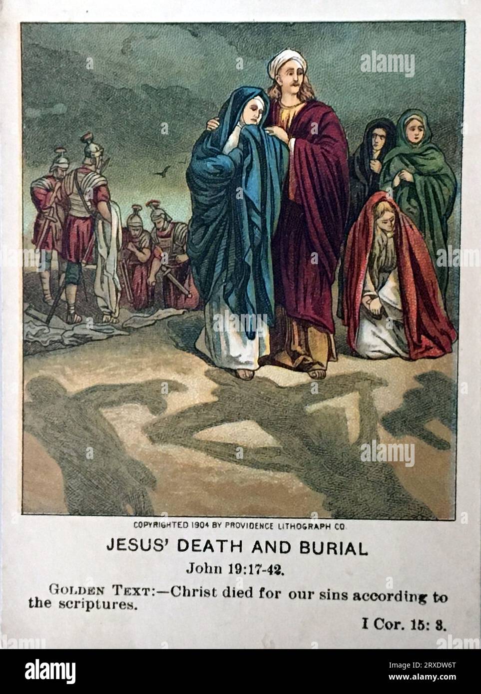 Bible card artwork: the death and burial of Jesus John 19:17-42 Stock ...
