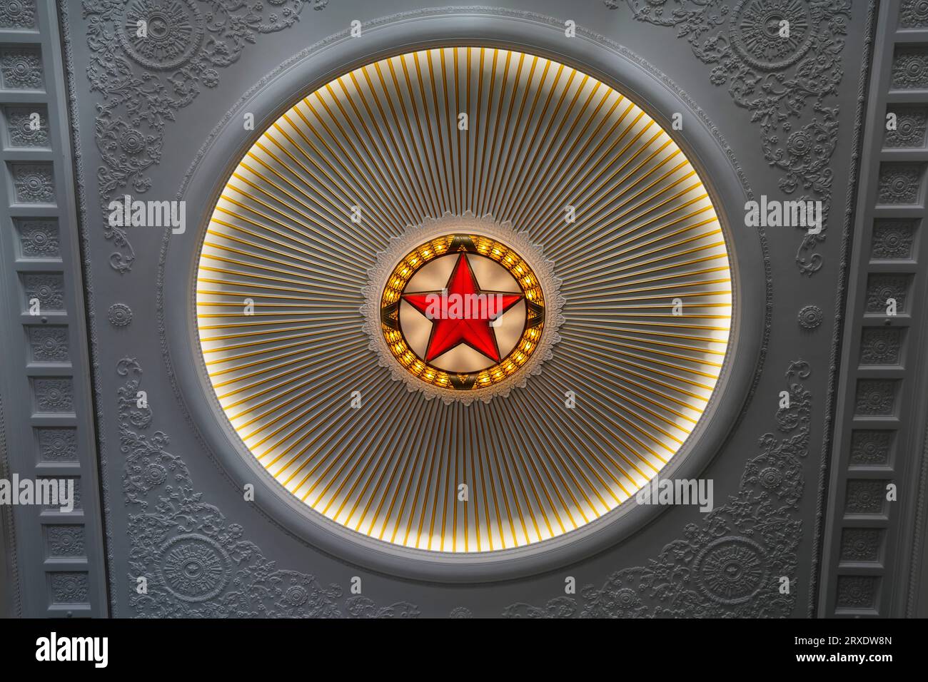 Beijing China, January 24, 2023: The red Pentagram is in the dome of ...