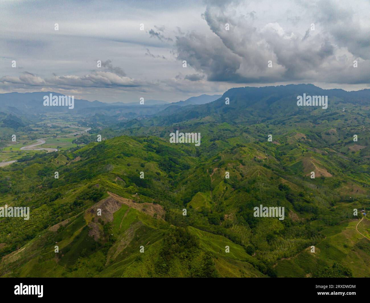Tropical landscape of mountain valley and green hills. Mindanao ...