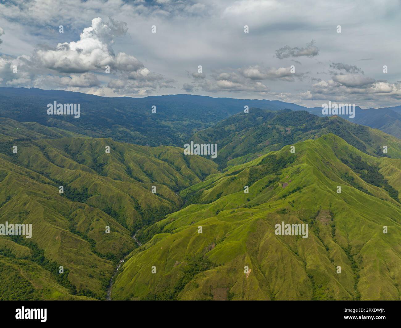 Mountain landscape with green hill and rainforest. Bukidnon ...