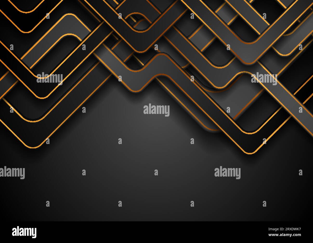 Black geometric tech background with abstract golden lines. Vector ...