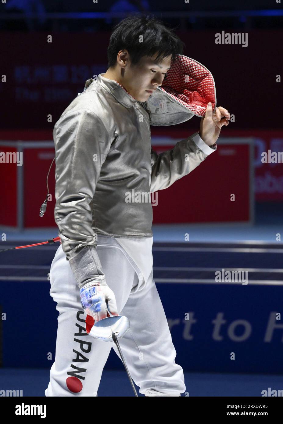Hangzhou, China. 25th Sep, 2023. Japanese fencer Kento Yoshida is pictured after losing to Iran ...