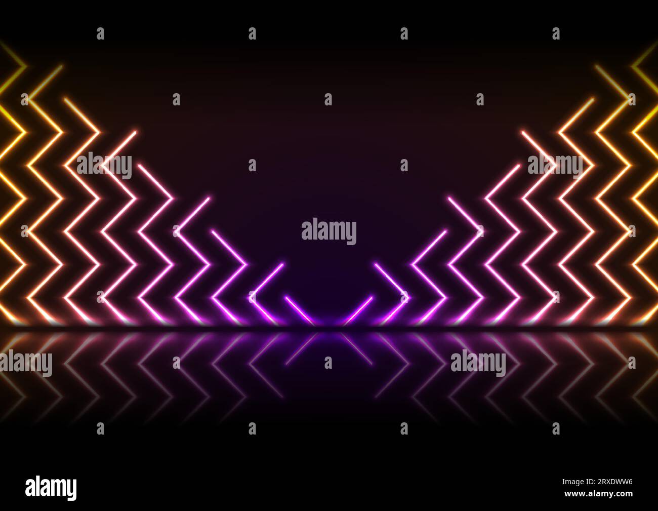 Purple orange neon zig zag lines with reflection. Abstract pattern ...