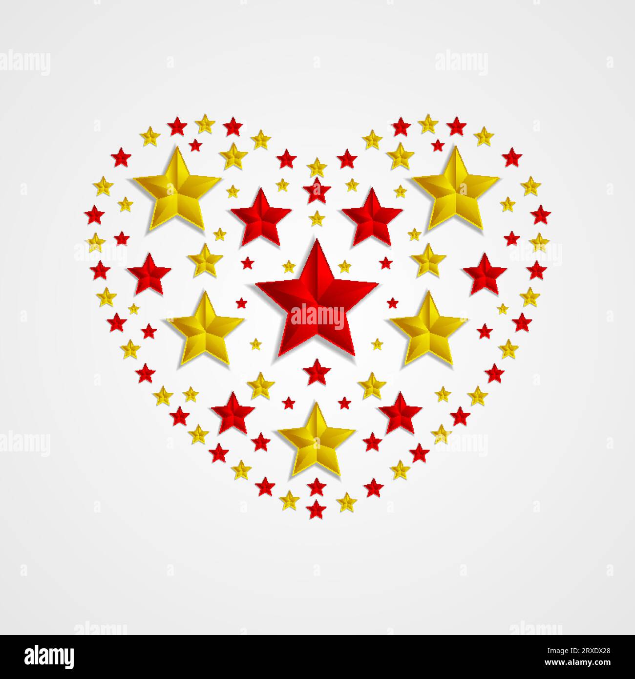 Heart shape from red and golden stars abstract graphic design. St ...