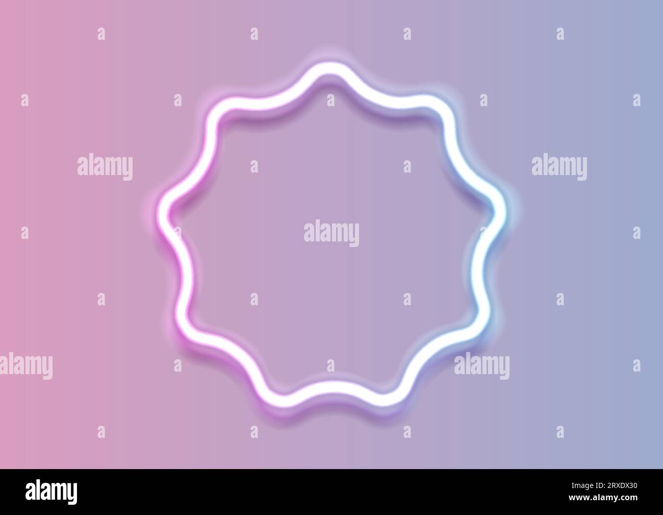 Blue and pink curved wavy neon circle frame. Technology retro sci-fi ...