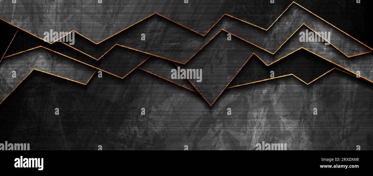 Abstract black grunge graphic design with golden outlines. Geometric ...