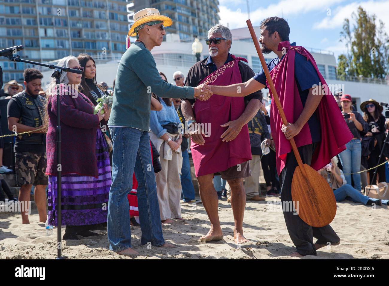 San Francisco, USA. 24th Sep, 2023. Crew from the Polynesian voyaging ...