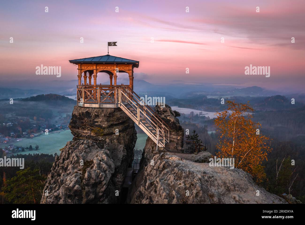 Jetrichovice, Czech Republic - Aerial view of Mariina Vyhlidka (Mary's ...