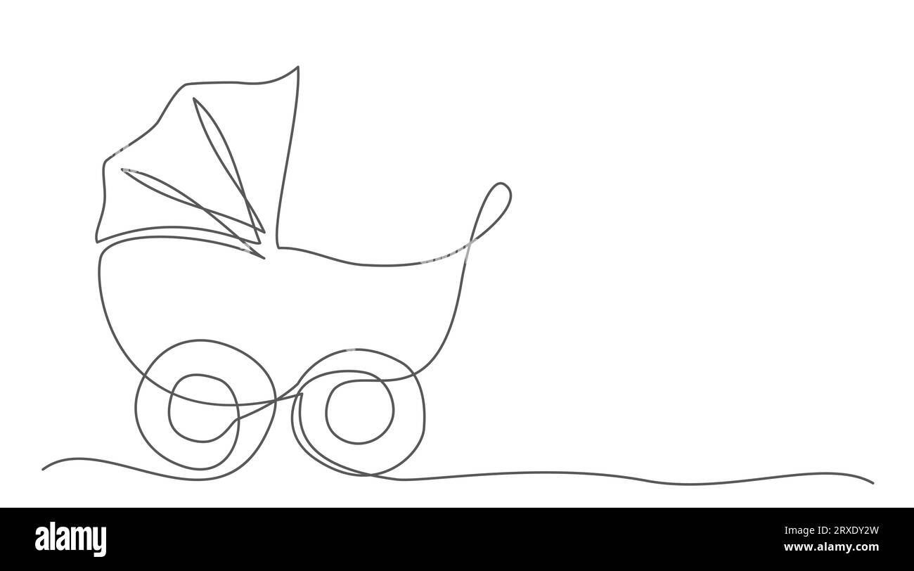 Baby stroller One line drawing isolated on white background Stock ...