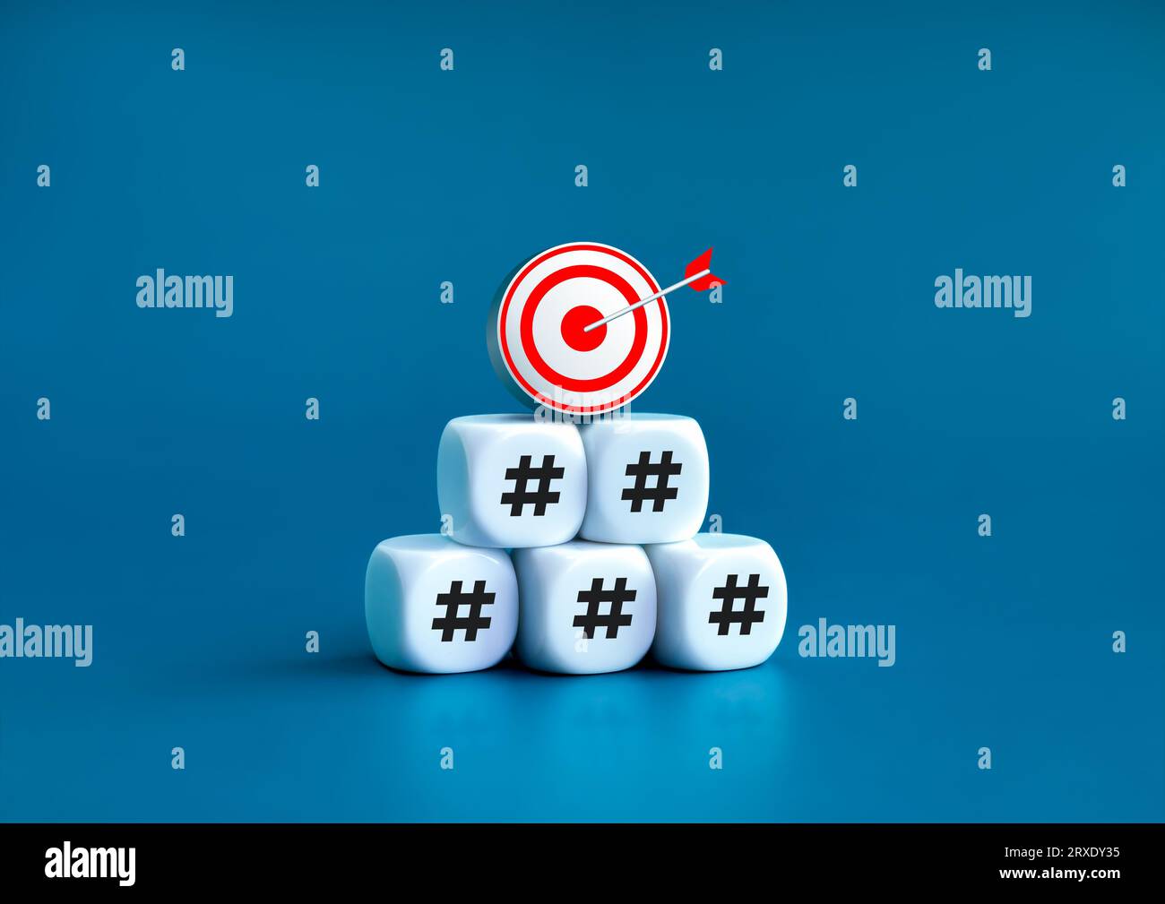 3d goal target icon on top of white cube block stack pyramid shape with ...