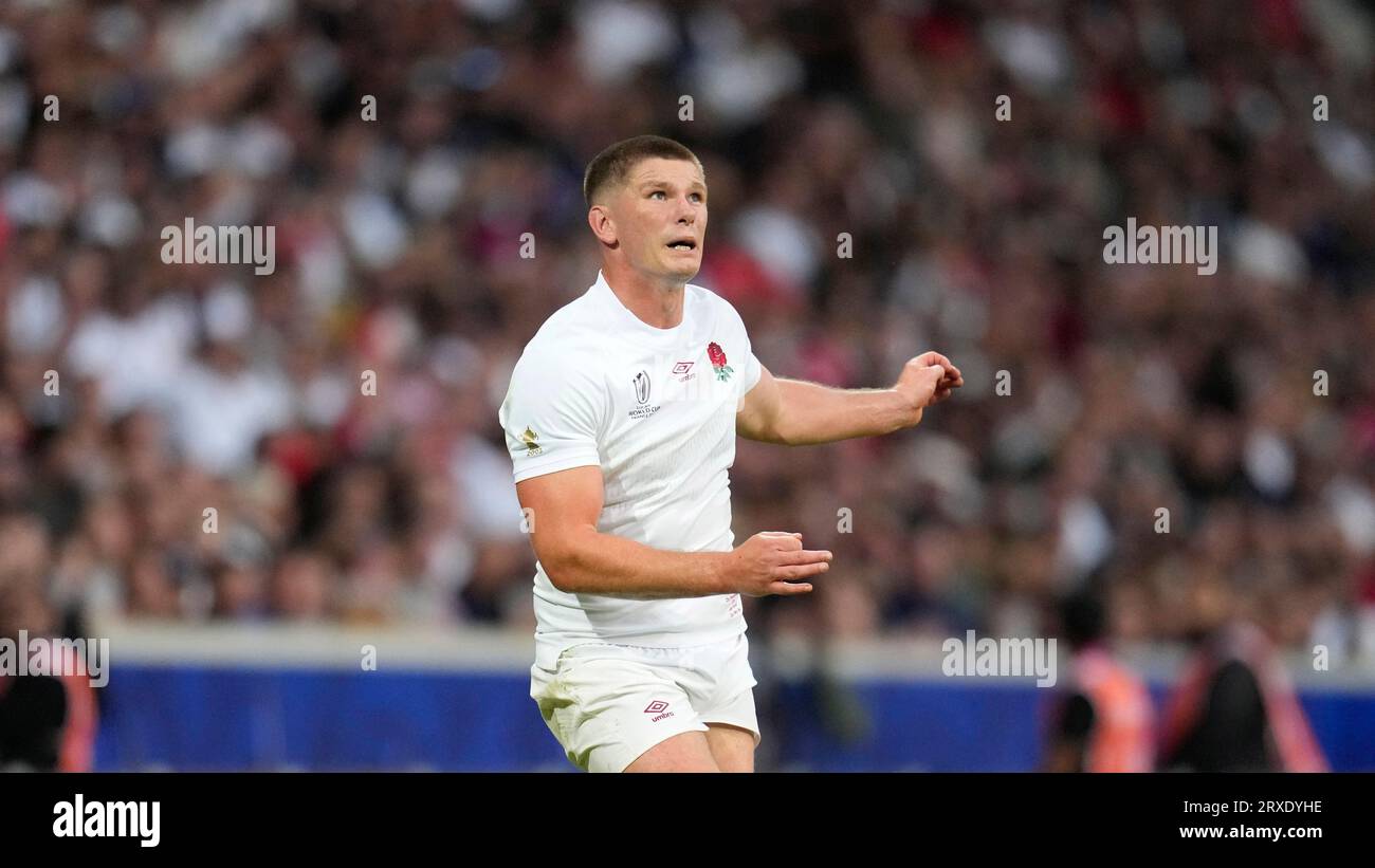 England's Owen Farrell reacts after his conversion kick during the ...