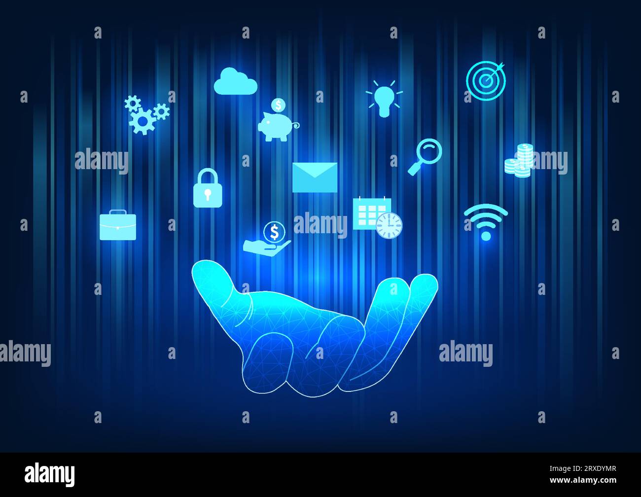 Hand holding an icon with fascinating light lines It represents ...