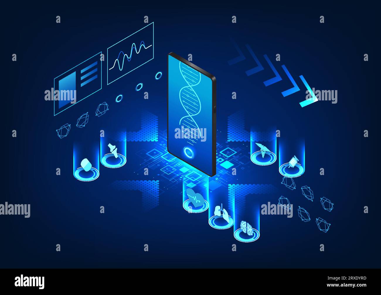 Medical technology and smartphones Mobile phone screen is DNA with ...