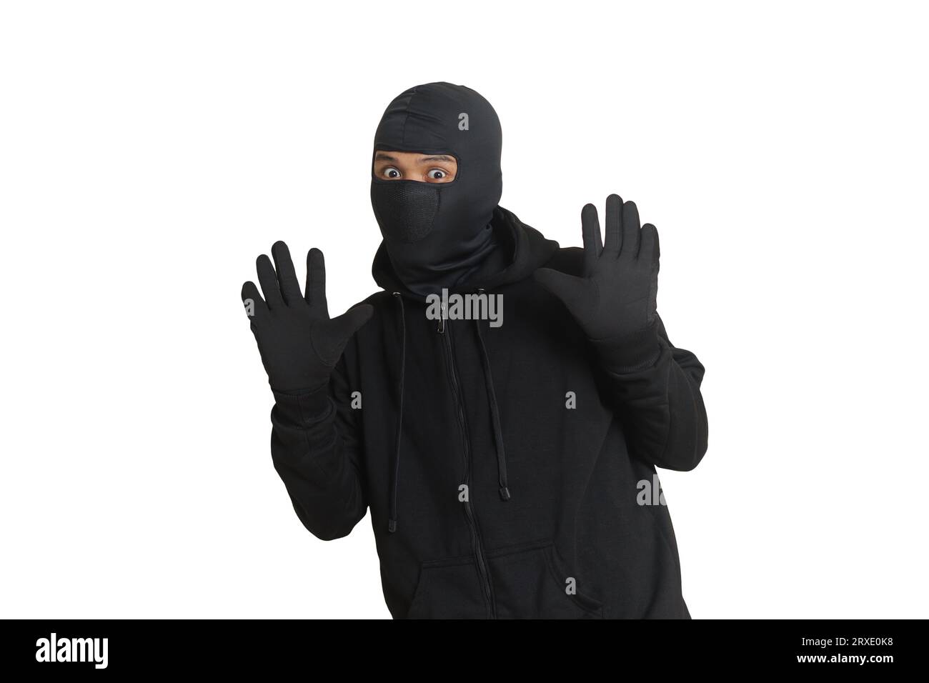 Mysterious thief man wearing black hoodie and mask was caught while ...