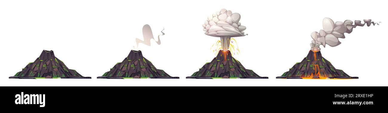 Cartoon volcano lava eruption animation vector illustration. Isolated ...