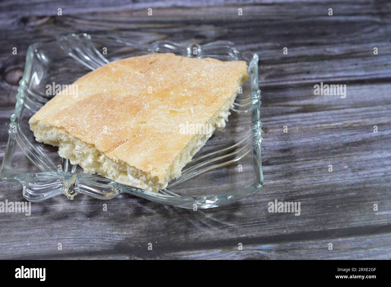 Feta white cheese in a cornbread, a quick bread made with cornmeal, the ...