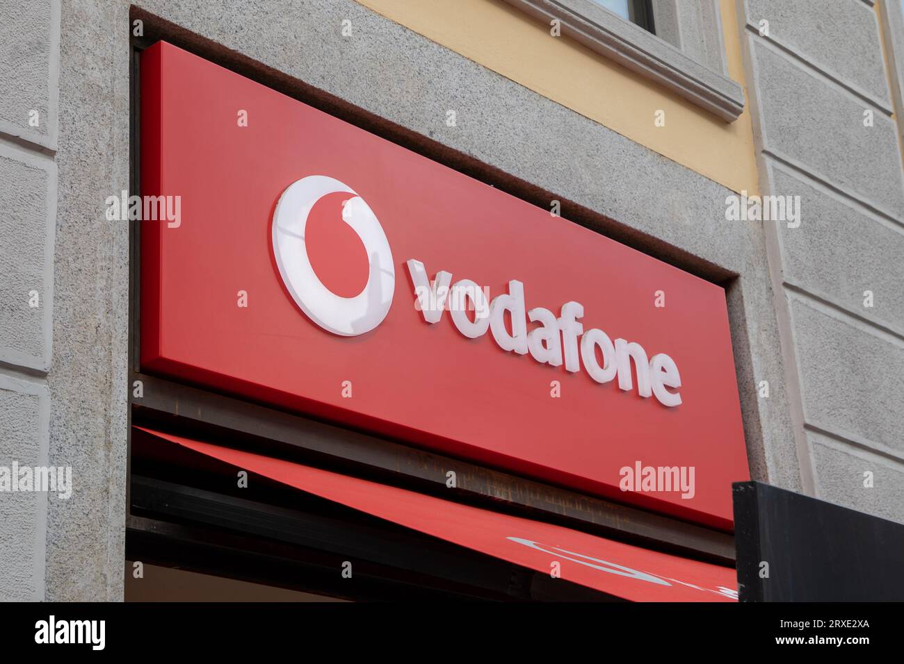 Milan, Italy - 09 18 2023 : Vodafone brand logo and text sign on ...
