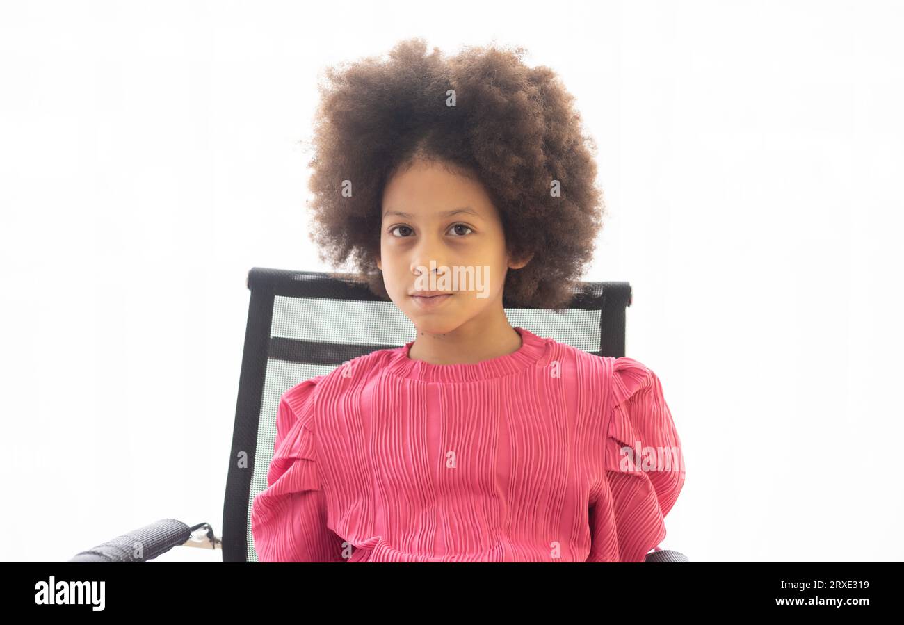 African American child. Afro kid (daughter) with white background Stock ...