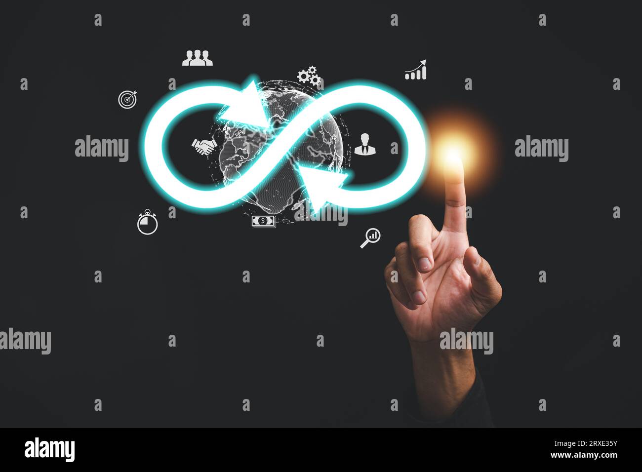 Business people in the stock photo direct their attention to smart ...