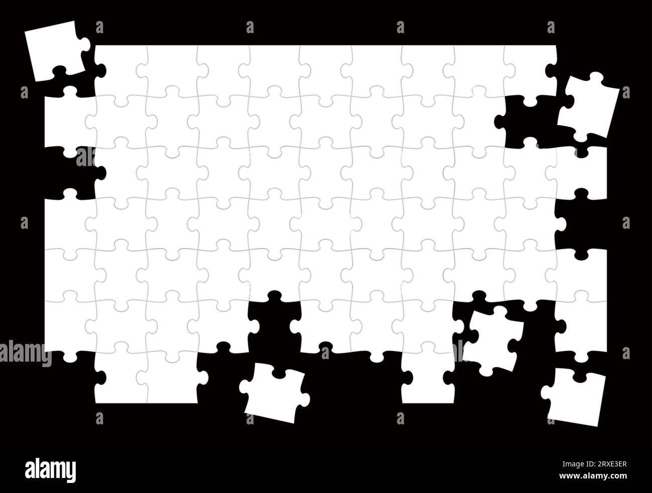White Jigsaw Puzzle Blank Background Template Isolated On A Black ...