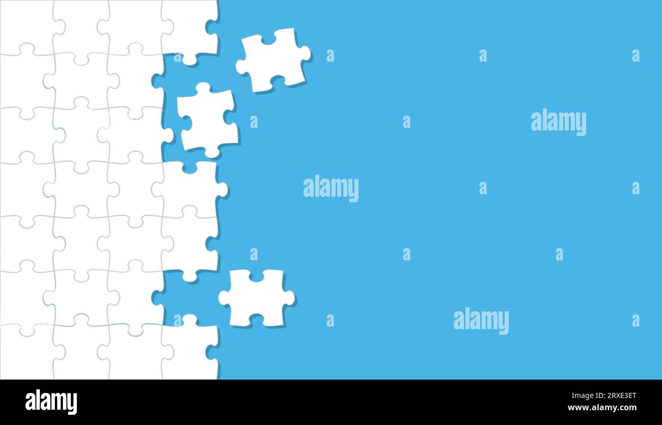 White Jigsaw Puzzle Frame And Background Template On A Blue Background ...