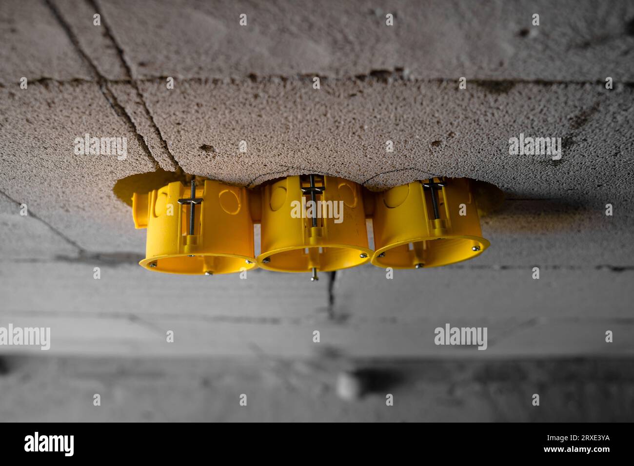 Triple yellow installation box for a socket in an aerated concrete ...