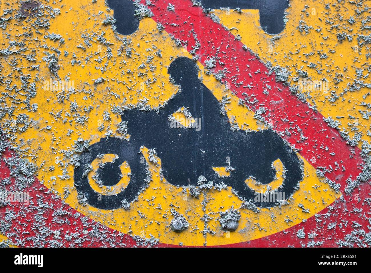 weathered traffic sign, No access for motor vehicles Stock Photo - Alamy