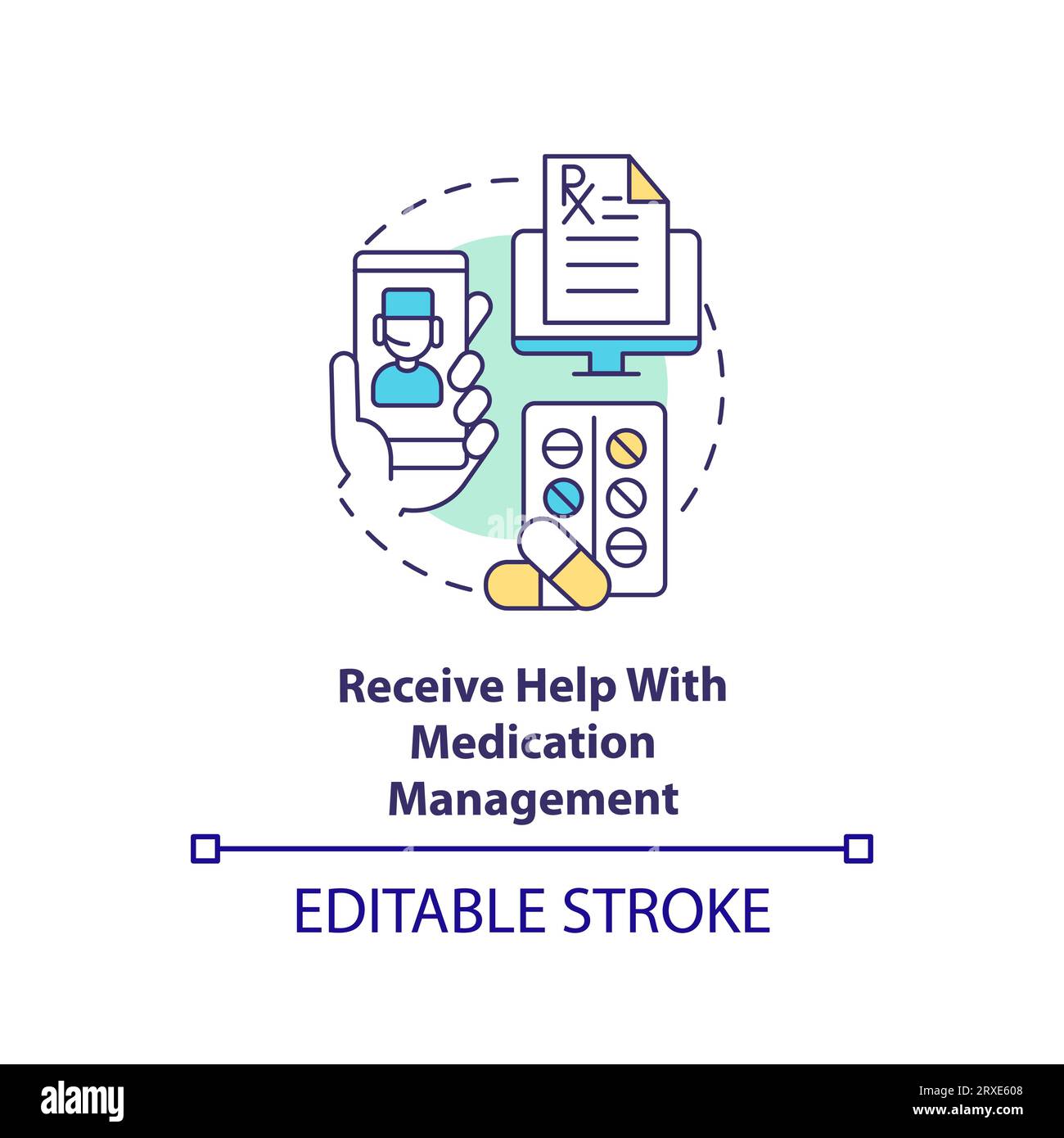 2D receive help with medication management icon concept Stock Vector ...