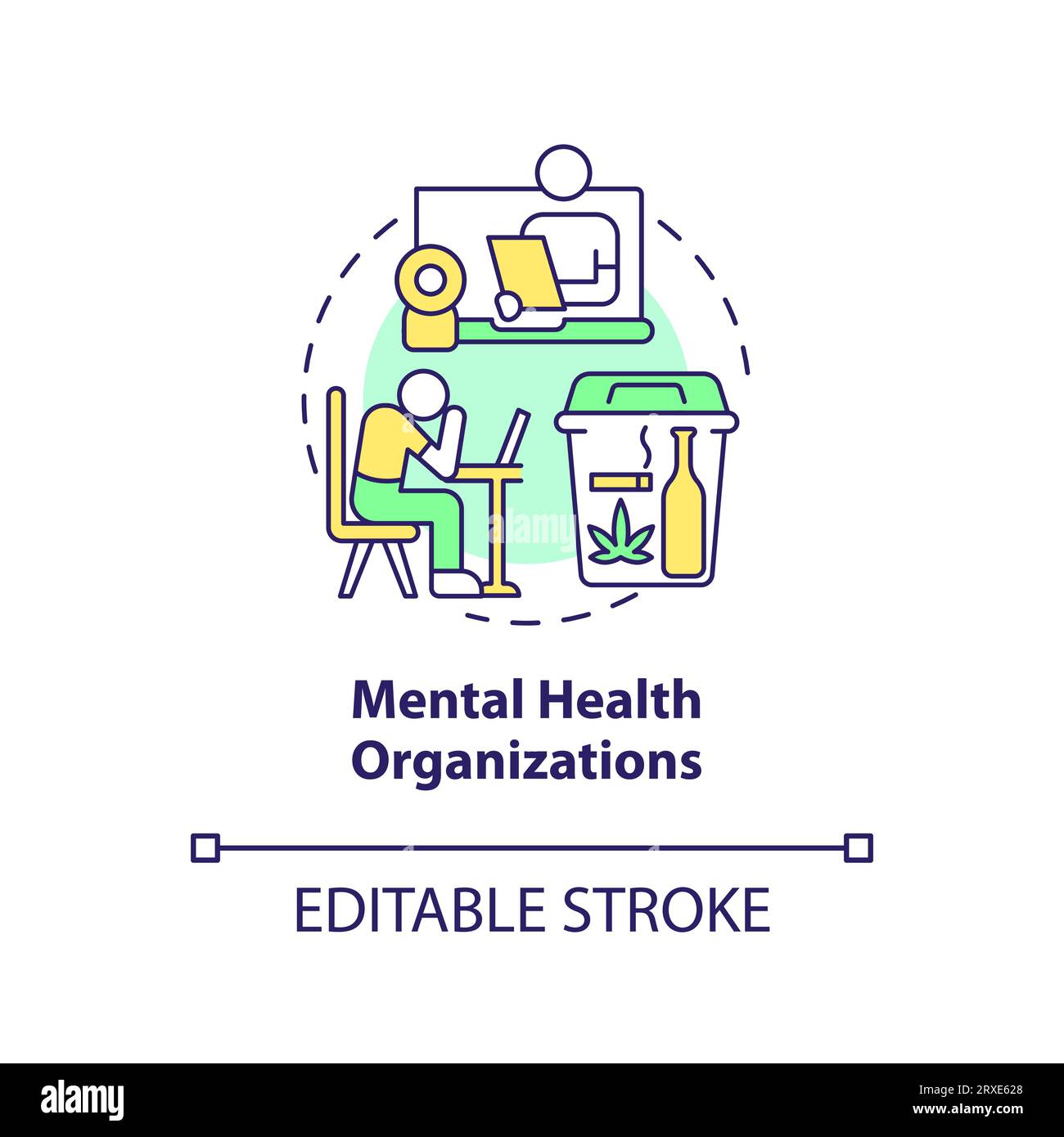 2D mental health organizations linear icon concept Stock Vector Image ...