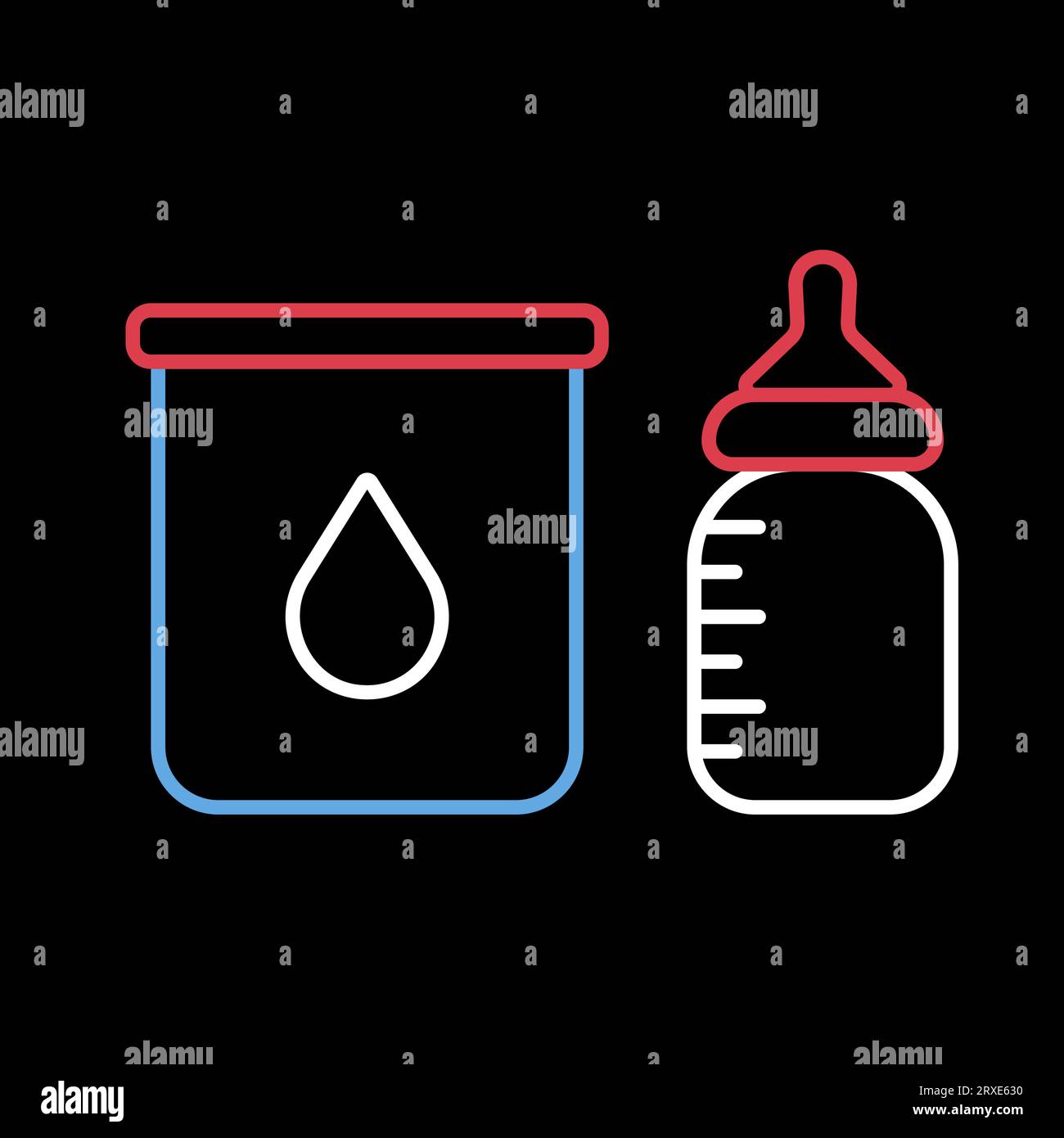 Milk powder canned and baby milk bottle vector on black background icon ...