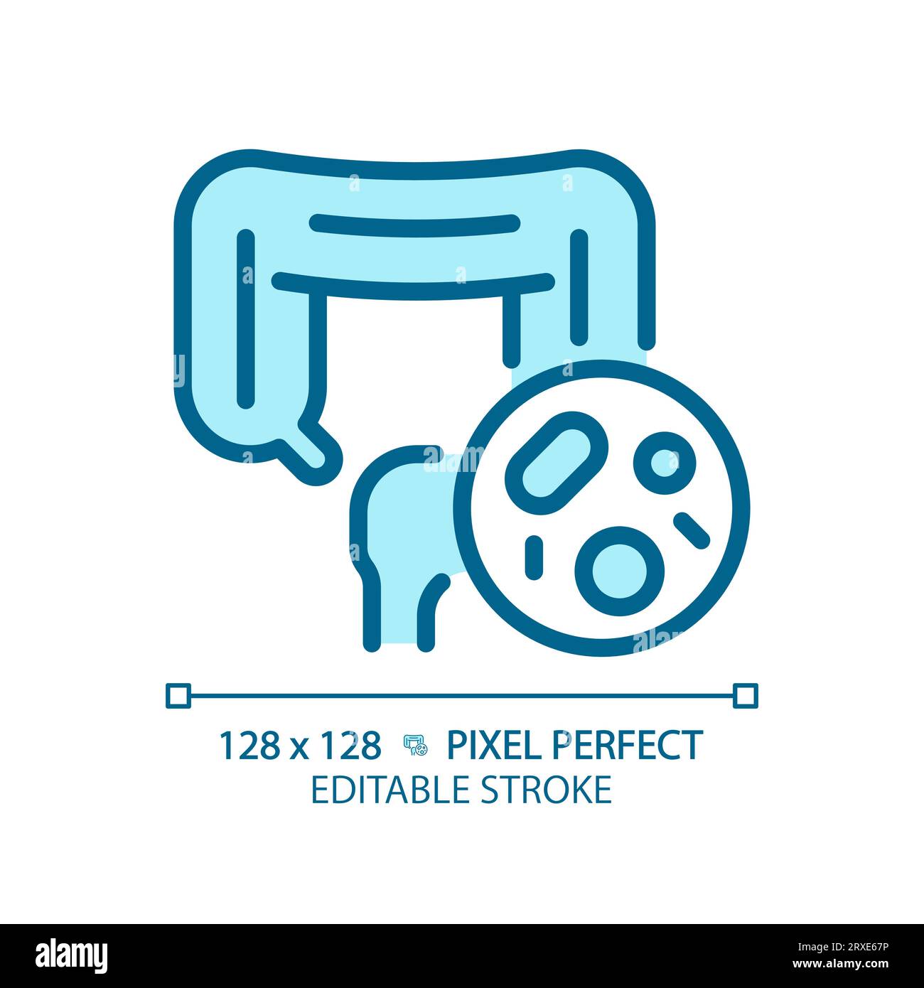 2D customizable thin line blue intestine with bacteria icon Stock ...