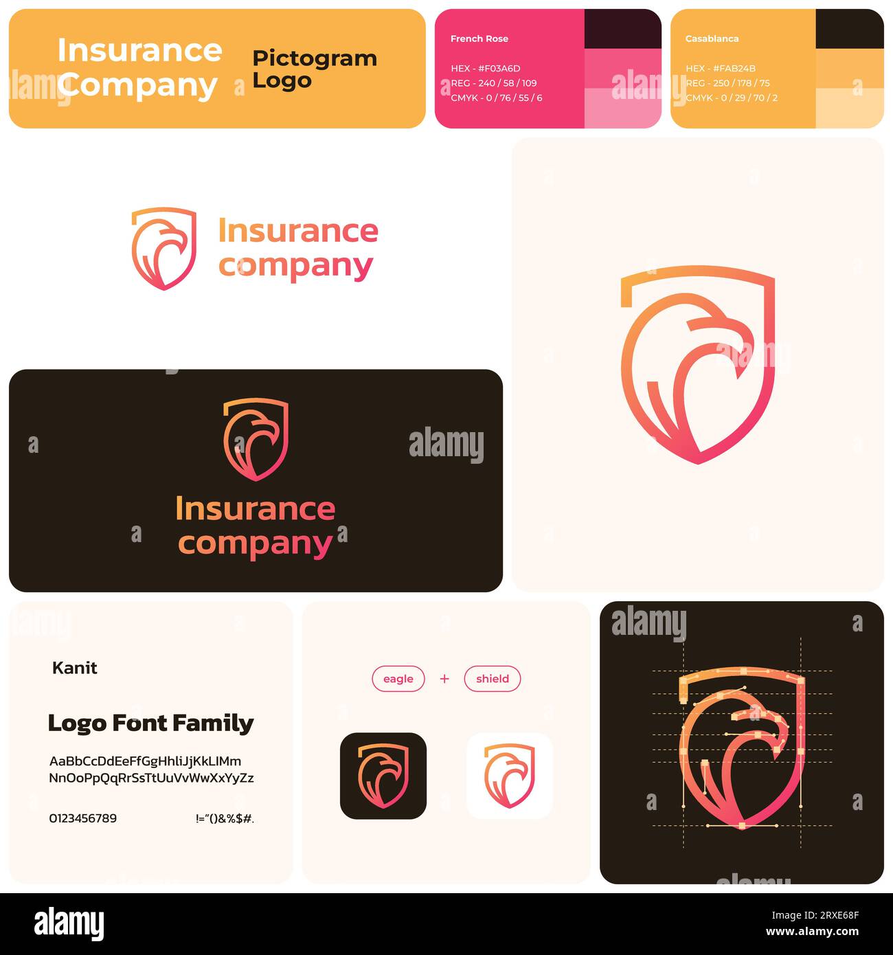 2D insurance company template with eagle and shield logo Stock Vector ...