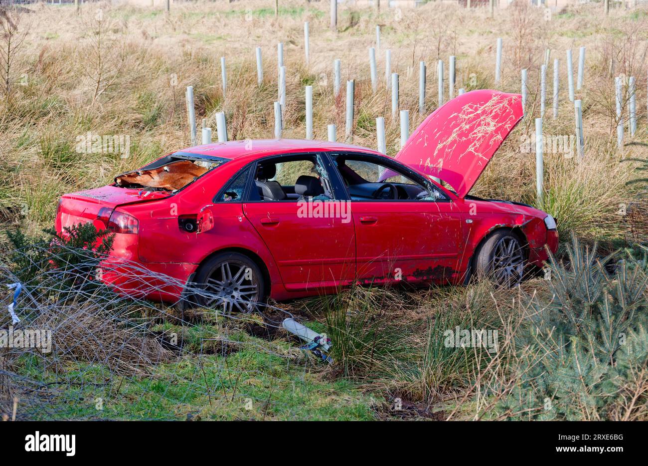 Car crash in rural countryside between Kilmacolm and Port Glasgow Stock ...