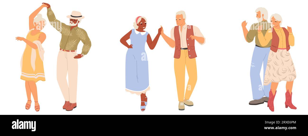 Happy old senior couple dancing together set Stock Vector Image & Art ...