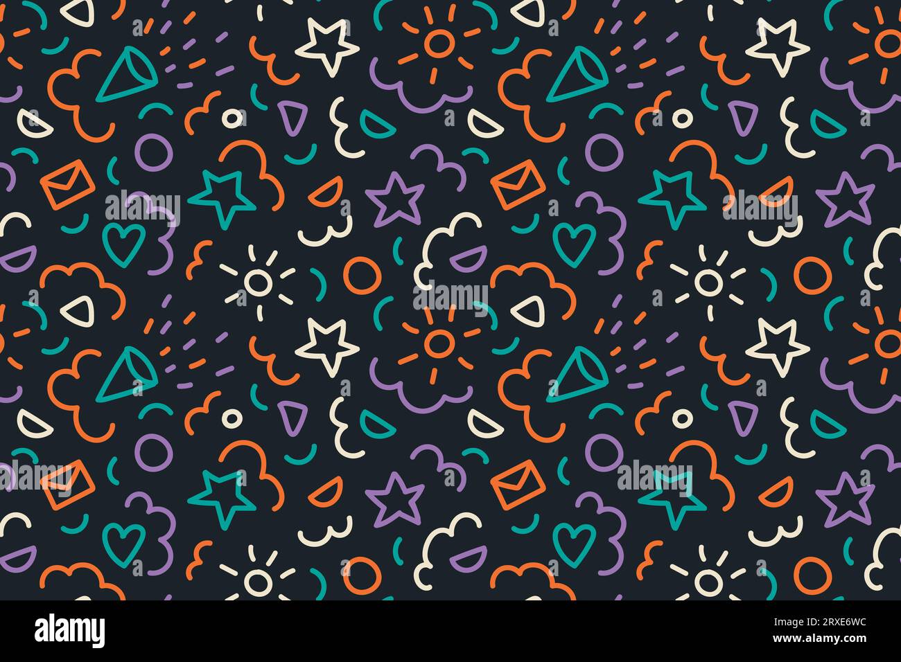 Bright colored squiggle doodle seamless pattern. Creative abstract cute ...