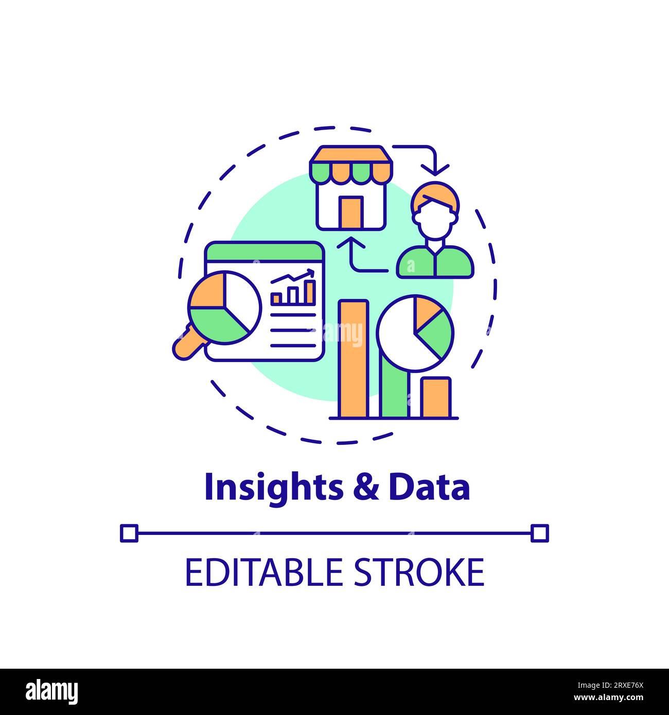 2d Colorful Thin Linear Icon Insights And Data Concept Stock Vector